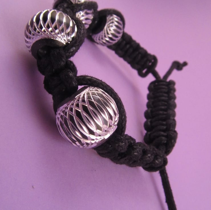 Black Leather Look Macrame Bracelet with Alumin... - Folksy