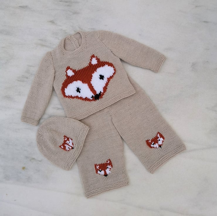 Fox Knitting Pattern for Baby sweater trousers ... - Folksy