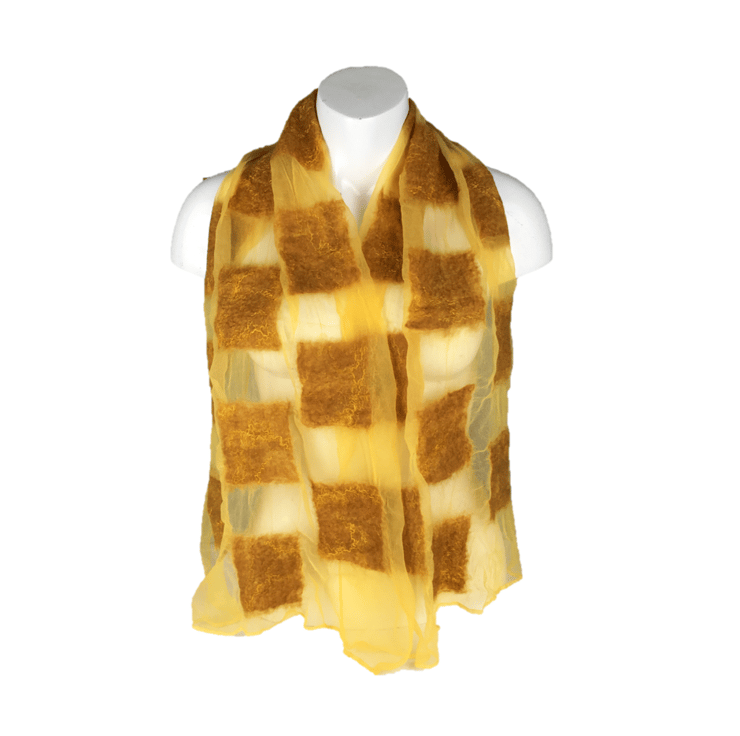 Yellow silk chiffon scarf with nuno felted meri... - Folksy
