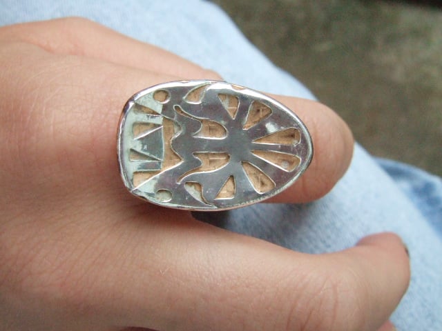Sterling Silver and Copper Mask Ring - Folksy