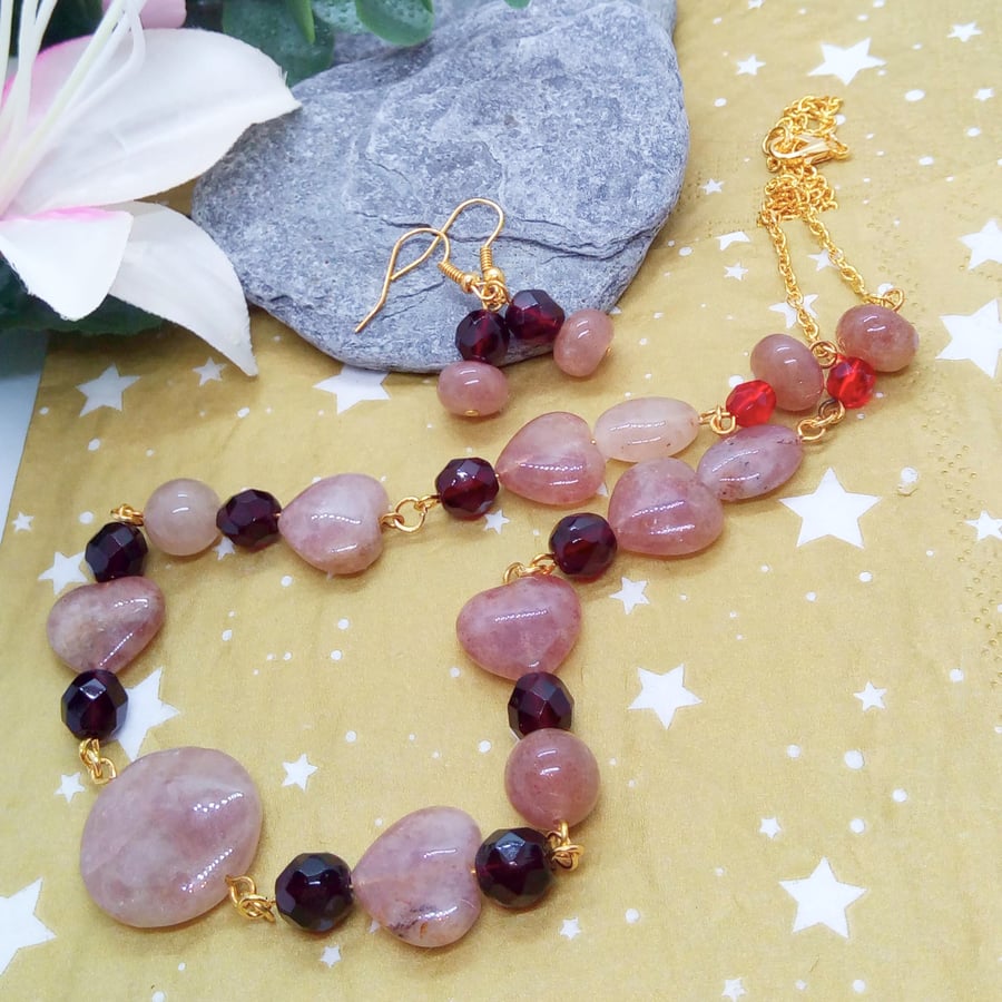 Raspberry Quartz and Garnet Red Crystal Necklac... - Folksy