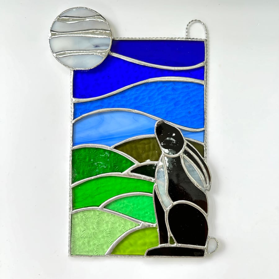 Stained Glass Hare Panel - Moon Gazing Hare - W... - Folksy