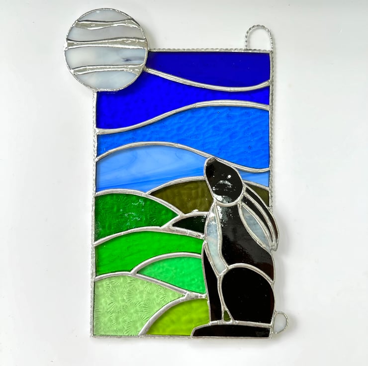 Stained Glass Hare Panel - Moon Gazing Hare - W... - Folksy