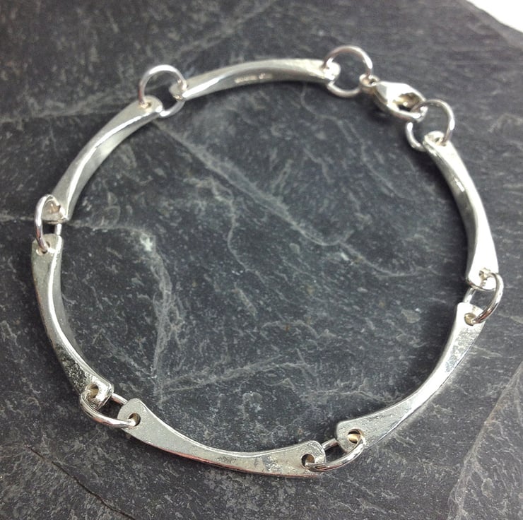Sterling silver forged link bracelet - Folksy