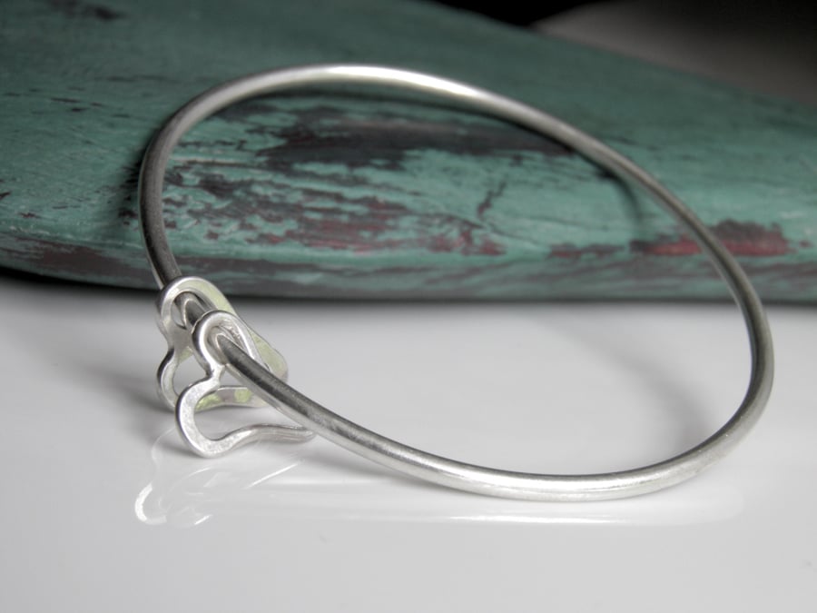 Sterling Silver Heart Bangle, Handcrafted Doubl... - Folksy