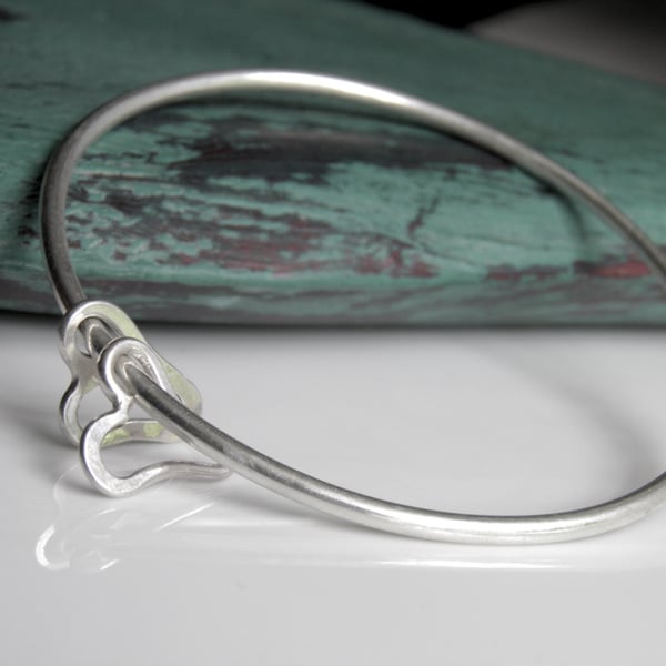 Sterling Silver Heart Bangle, Handcrafted Doubl... - Folksy