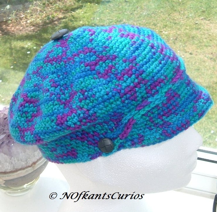 Turquoise Partie! Crocheted Flat Cap in Turquo... - Folksy
