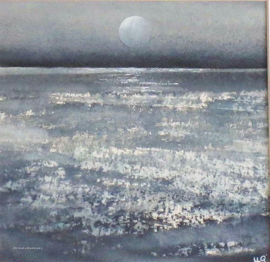 Full moon and shing sea original watercolour pa... - Folksy