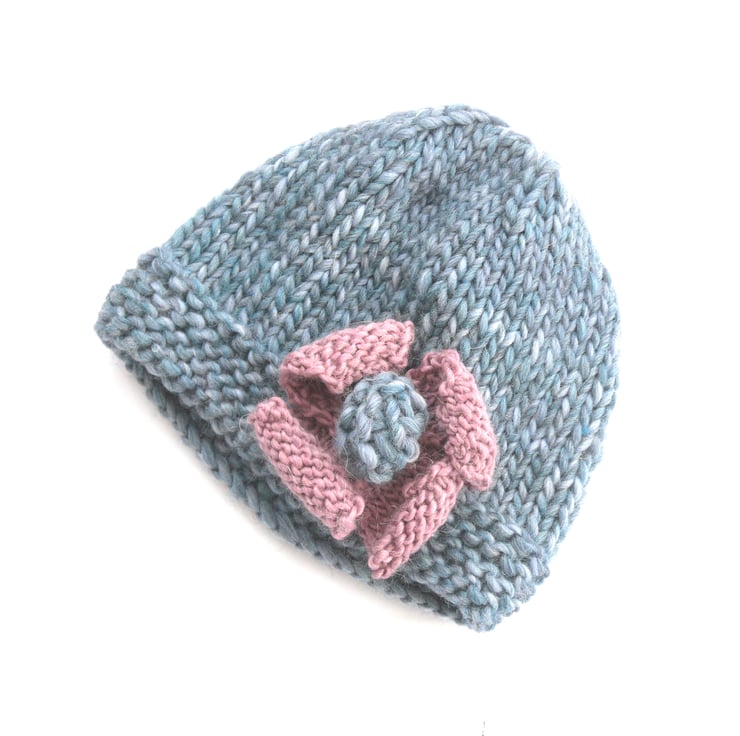 Blue wool hand knit hat - Folksy