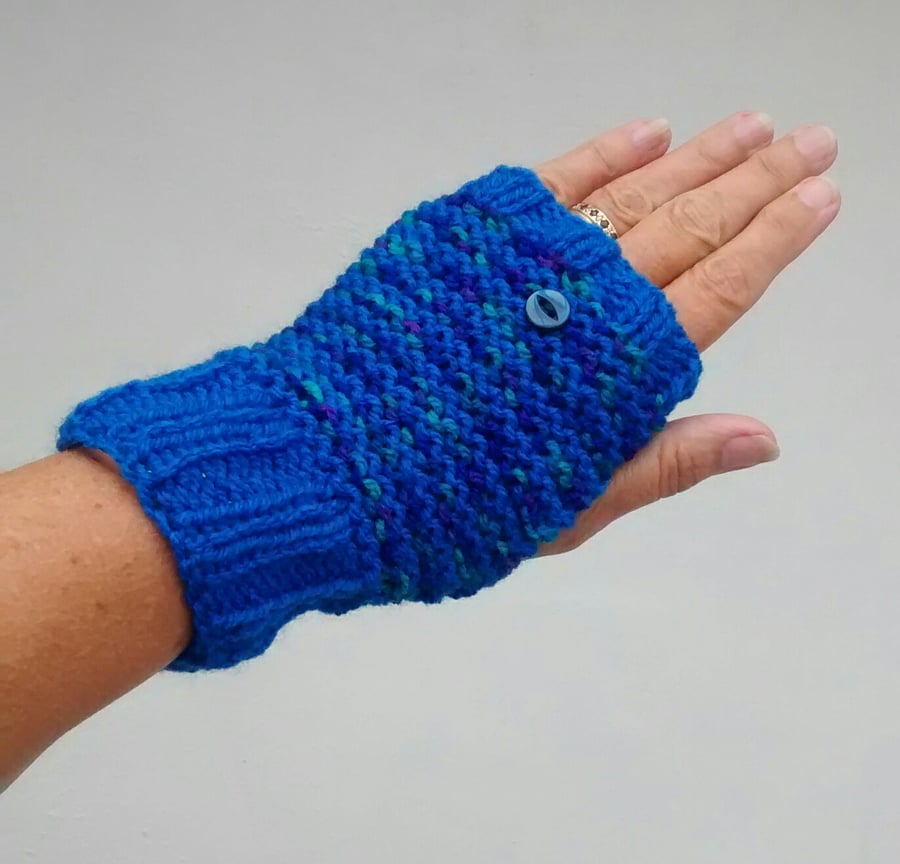 Blue Fingerless Gloves - Folksy