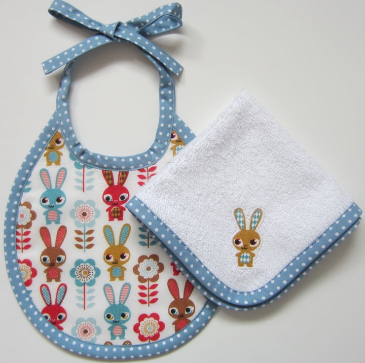Appliqued Bunny Rabbit Face Cloth, Baby Dribble... - Folksy