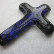 Handmade cast glass holding cross - Deep blue - Folksy