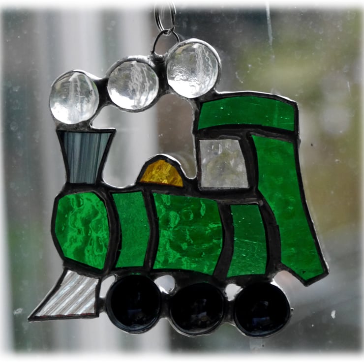 Steam Train Suncatcher Stained Glass Red Handma... - Folksy