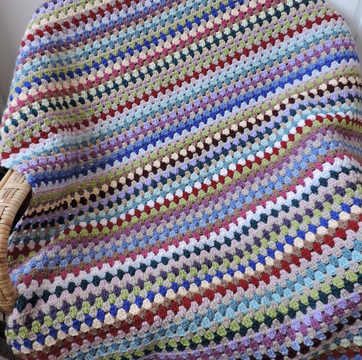 Crochet Blanket in multi coloured stripes - Folksy
