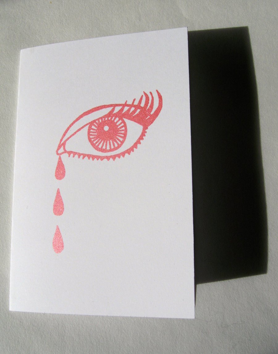Crying Eye Card, White - Folksy