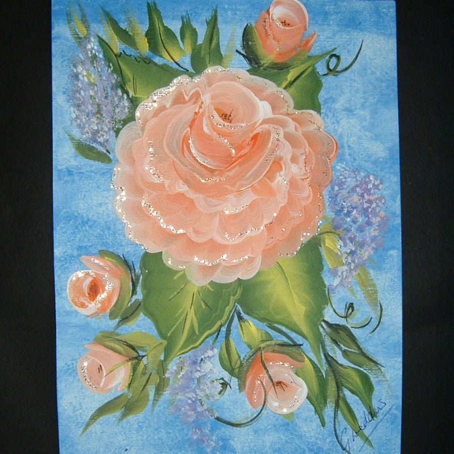 Art painting acrylic glitter roses 8x6 SPECIAL ... - Folksy