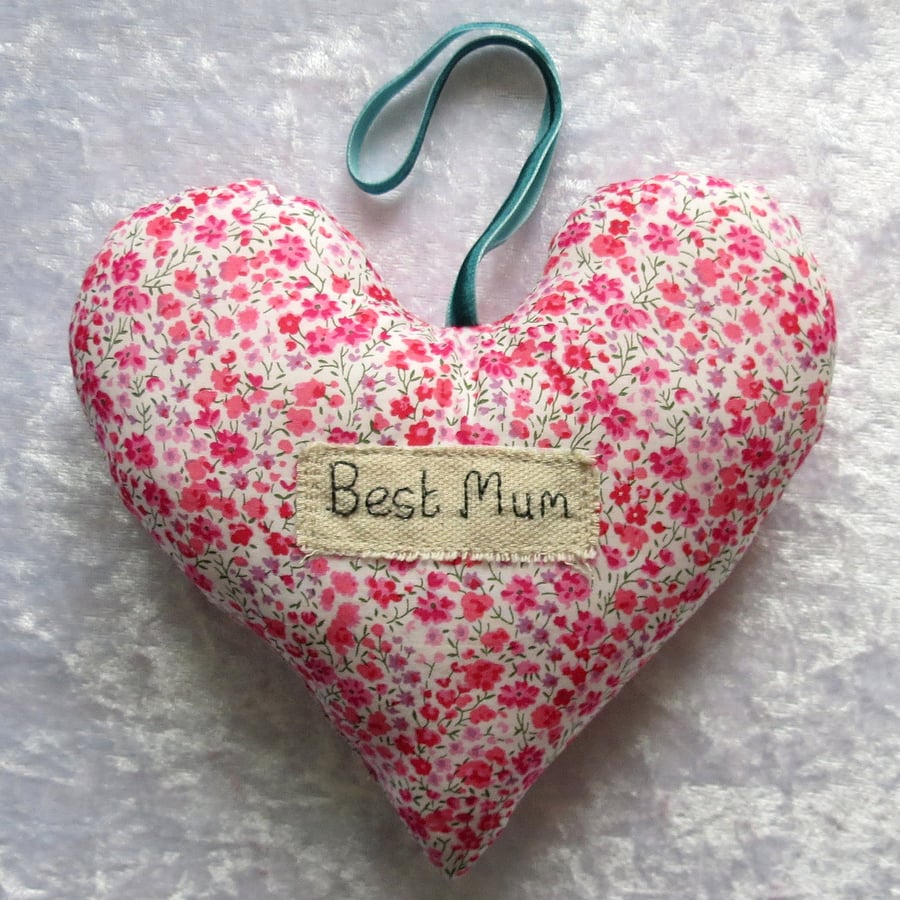 Fabric heart, best mum, Liberty Lawn heart - Folksy