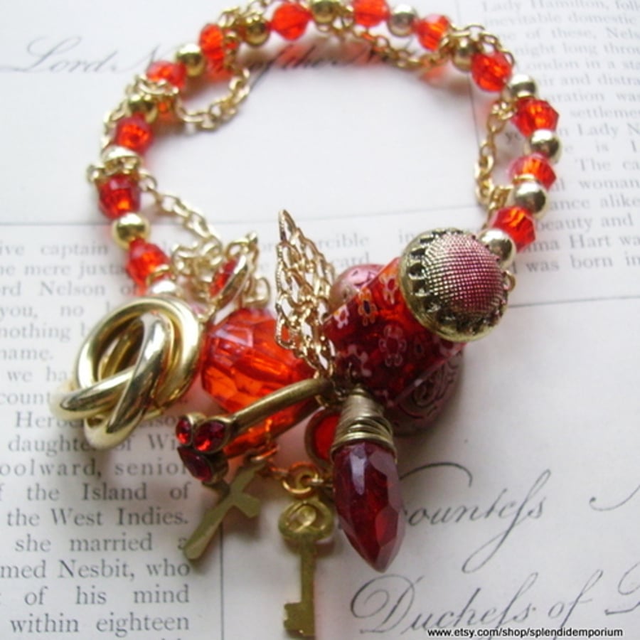 Beautiful handmade red bracelet upcycled vintag... - Folksy