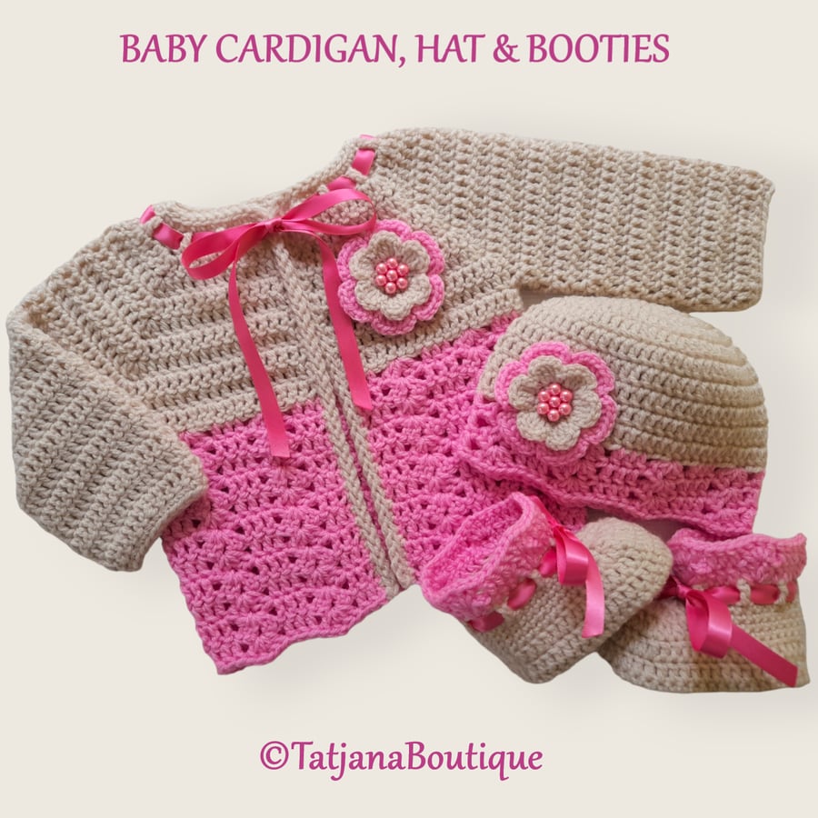 Crochet Pattern Baby Cardigan, Hat and Booties,... - Folksy