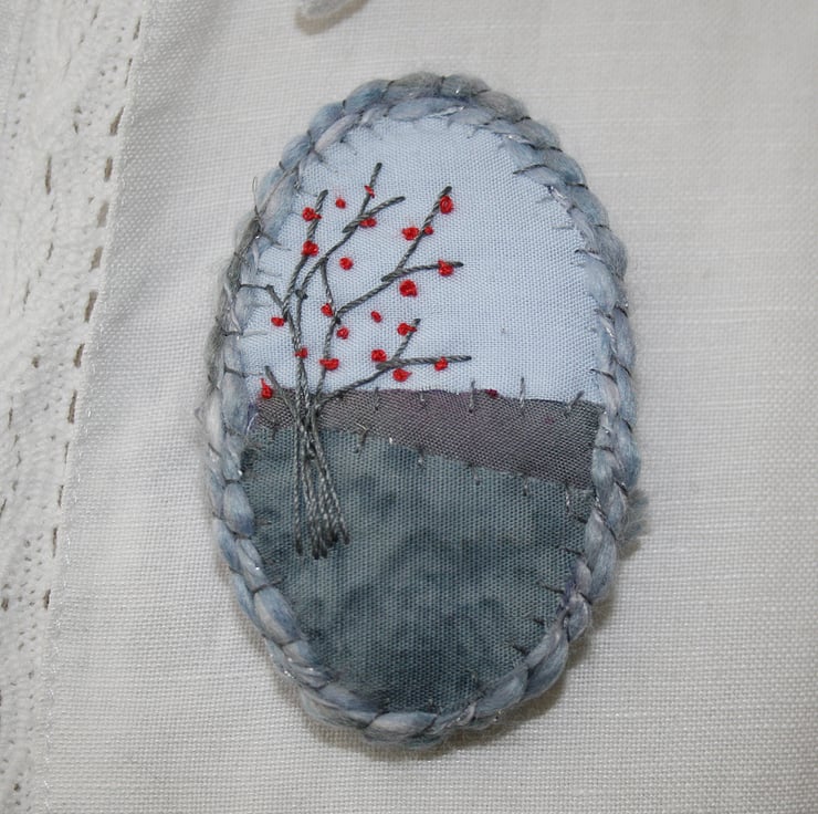 Embroidered Brooch - Winter Tree - Folksy