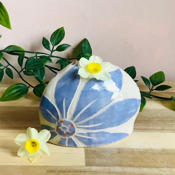 Hand made pottery sgraffito lilac flower bud vase - Folksy