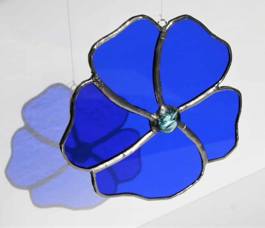 Handmade flower suncatcher made with a rich blu... - Folksy