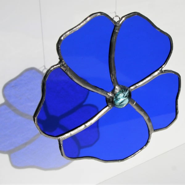 Handmade flower suncatcher made with a rich blu... - Folksy