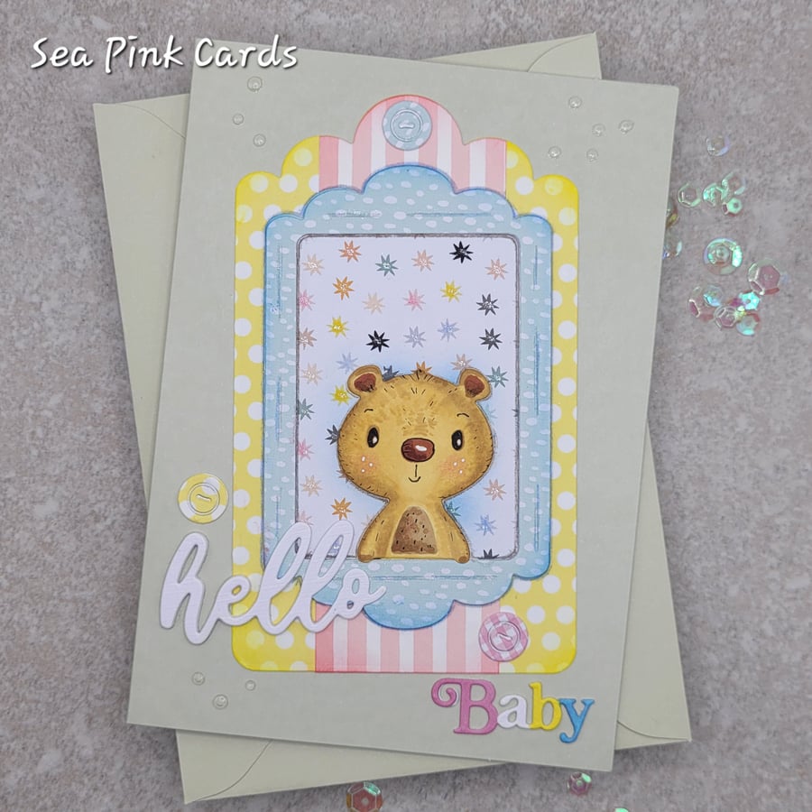 New Baby Card - cards, handmade, teddy bear, ba... - Folksy
