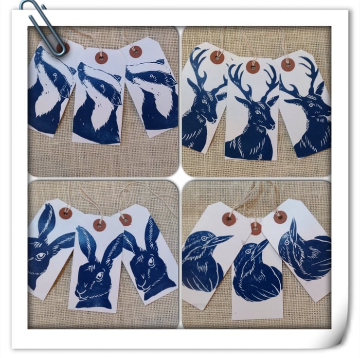 Hand printed Stag gift tags - Folksy