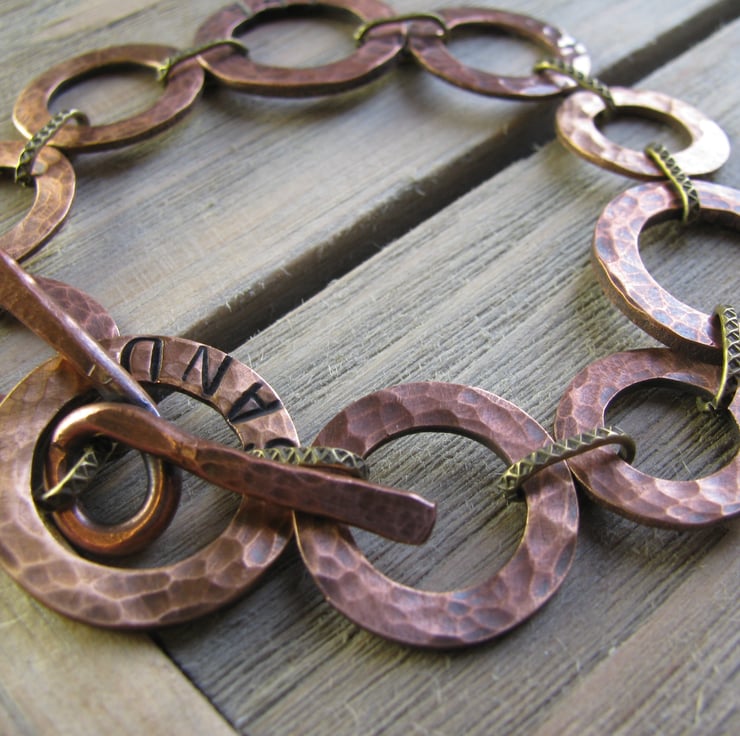Copper washer textured stamped bracelet - Folksy
