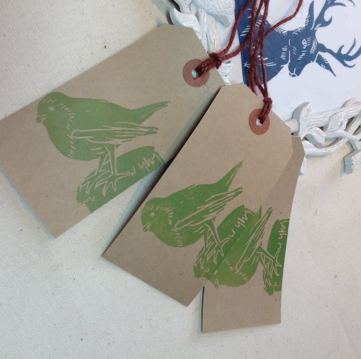 Hand Printed Robin Gift Tags - Folksy