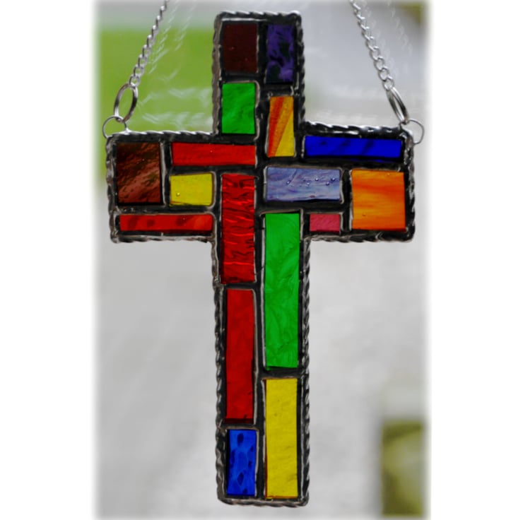 SOLD Cross Suncatcher Stained Glass Handmade Pa... - Folksy