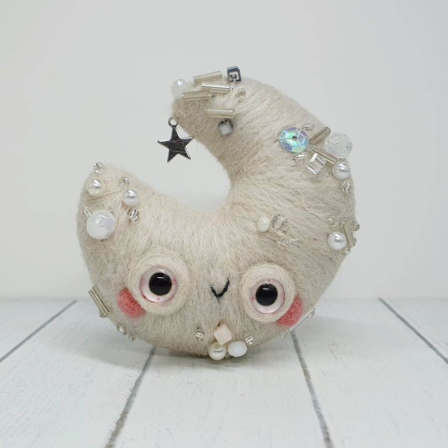 Ivory Needlefelted Miniature Moon Hanger - Folksy