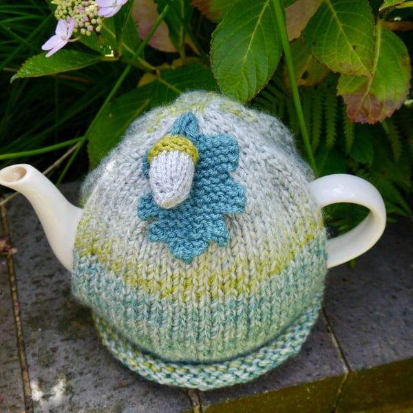 Teal and Grey Tea Cosy with Acorn and Oak Leaf,... - Folksy