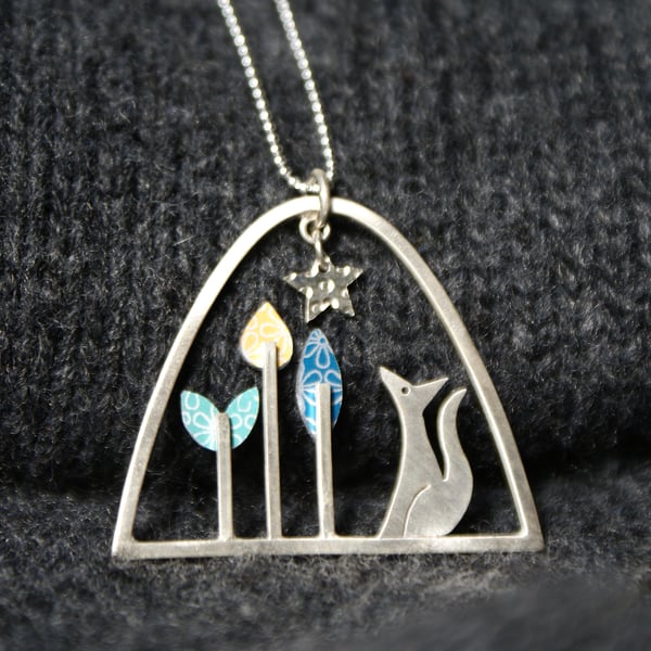 Fox and flower necklace - Folksy