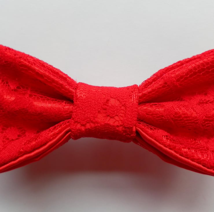 Red Lace over Satin Hair Bow - Folksy