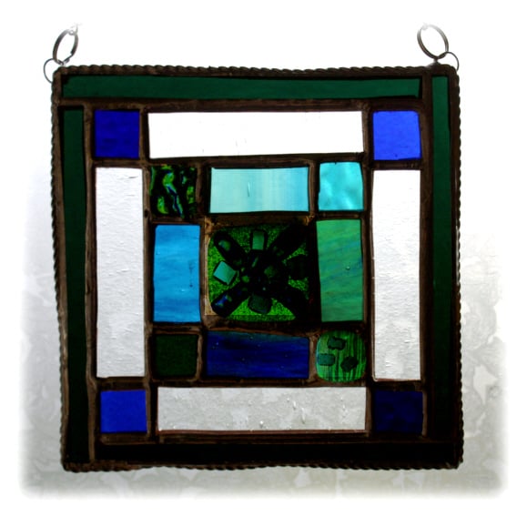 Classic Square Stained Glass Suncatcher Green H... - Folksy