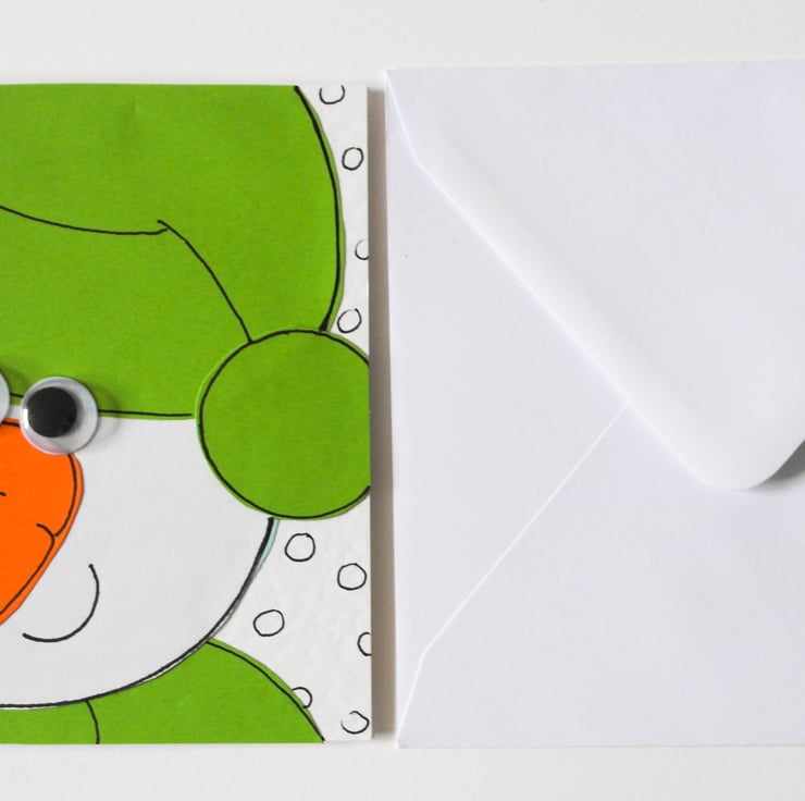 Snowman handmade Christmas card, Cute snow man ... - Folksy