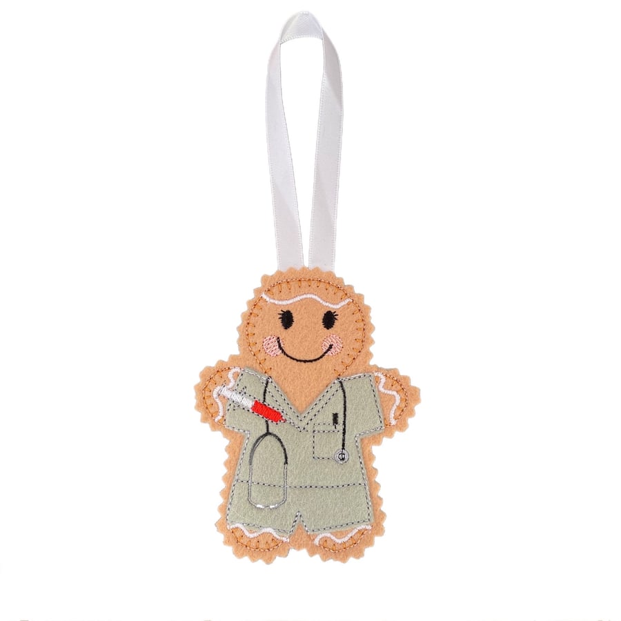 Phlebotomist Nurse Gingerbread Man Felt Decoration - Folksy