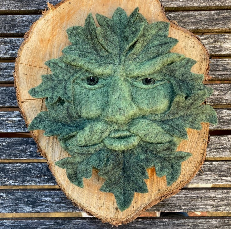 Needle felted Green man wall plaque, woollen sc... - Folksy
