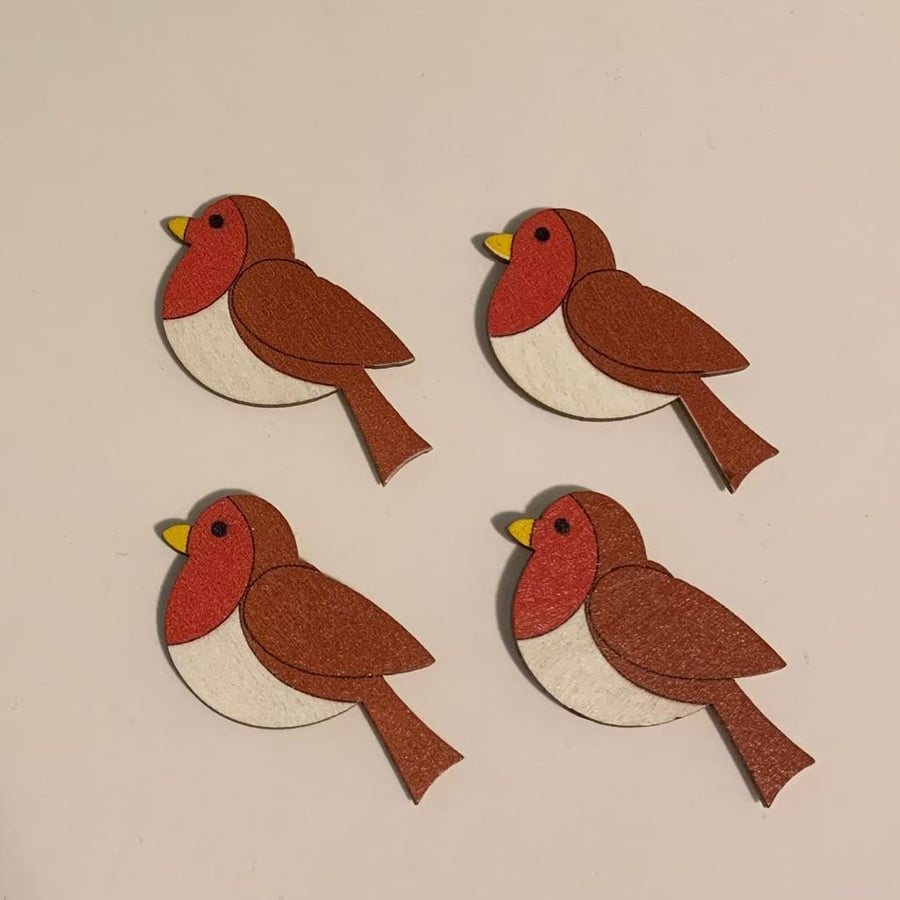 4 Wooden Robins embellishments - Folksy