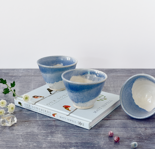 Ceramic tumbler beaker glazed in blue white - ... - Folksy