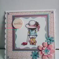 Pretty girls handmade papercraft birthday card - Folksy