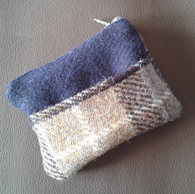 Blue harris tweed zipped coin purse - Folksy