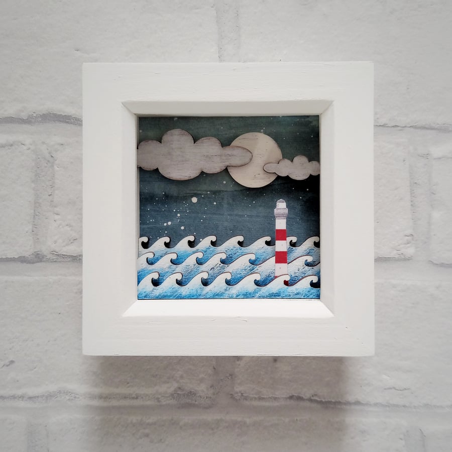 Lunar Lighthouse Picture, Nautical Diorama, Woo... - Folksy