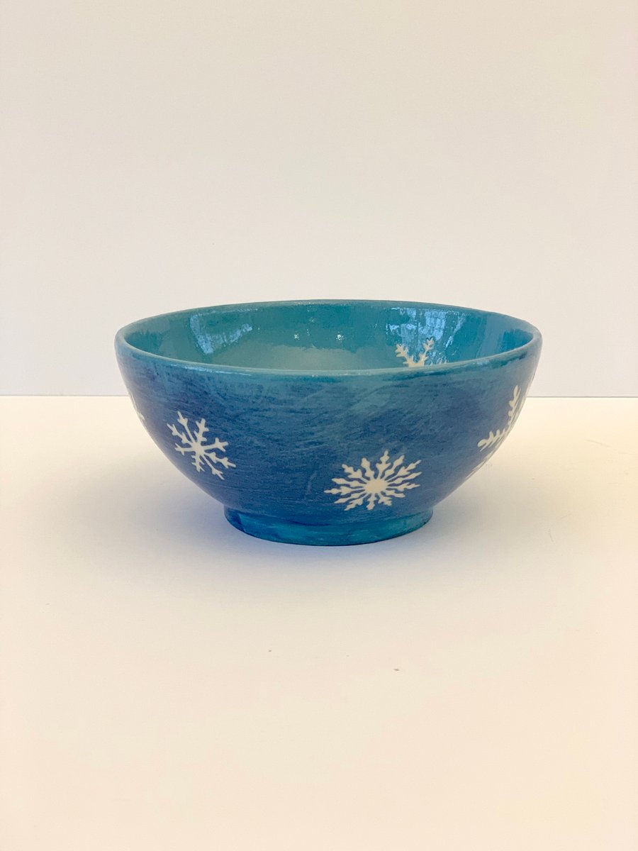 Snowflake Stoneware Bowl Hand-Crafted - Folksy