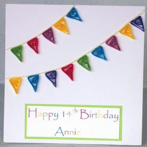 Quilled bunting birthday card, personalised, pa... - Folksy