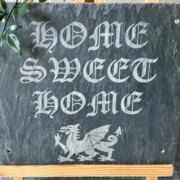 Welsh Dragon, Home Sweet Home sign on slate. - Folksy