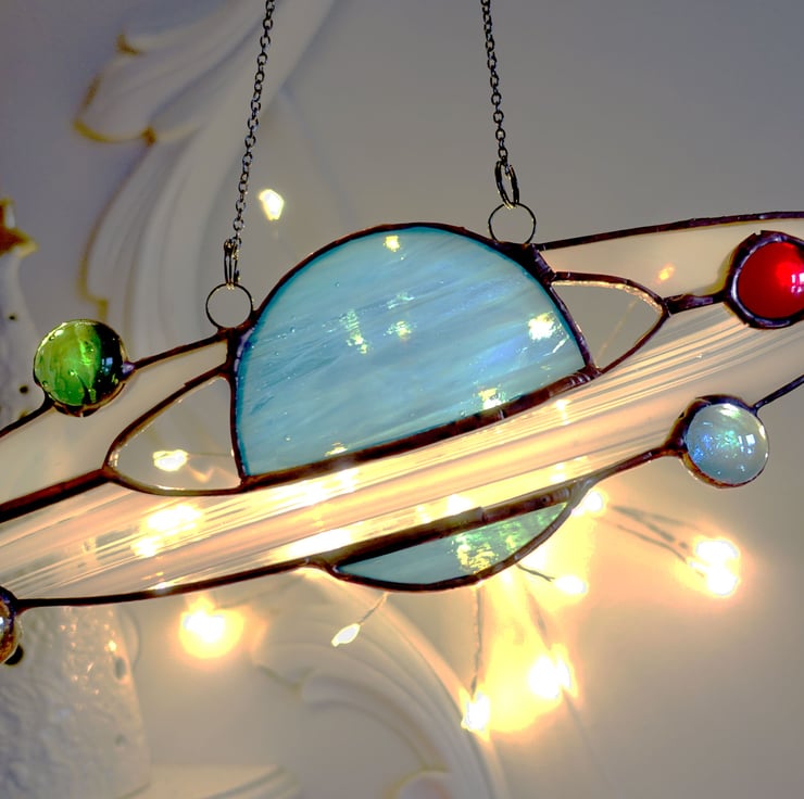 Planet Saturn Stained Glass Window Suncatcher O... - Folksy