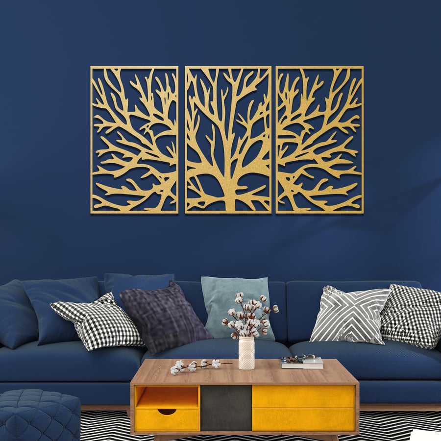 3 Panel Tree of Life Art, Wooden Wall Decor, An... - Folksy